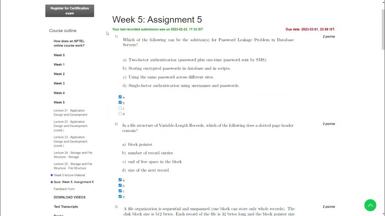 Nptel Database Management System Week 5 Assignment Youtube
