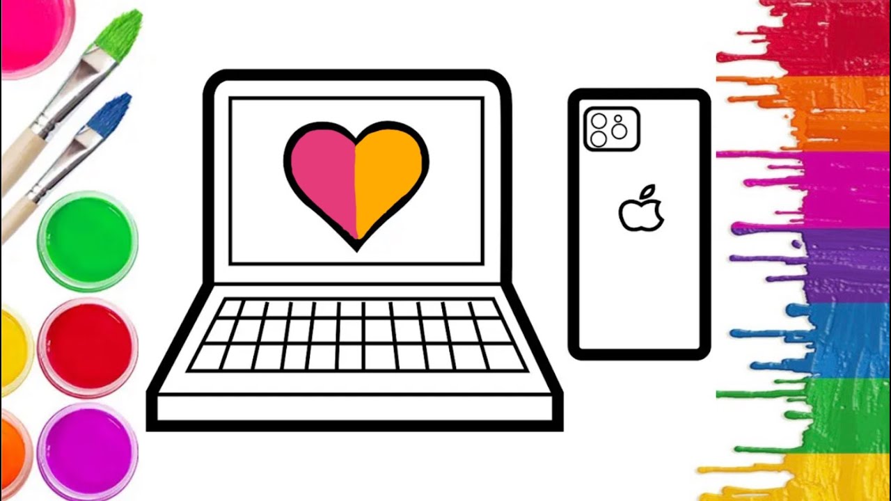 How to Draw a Laptop and iPhone📱// Drawing Easy Laptop and iPhone Step ...