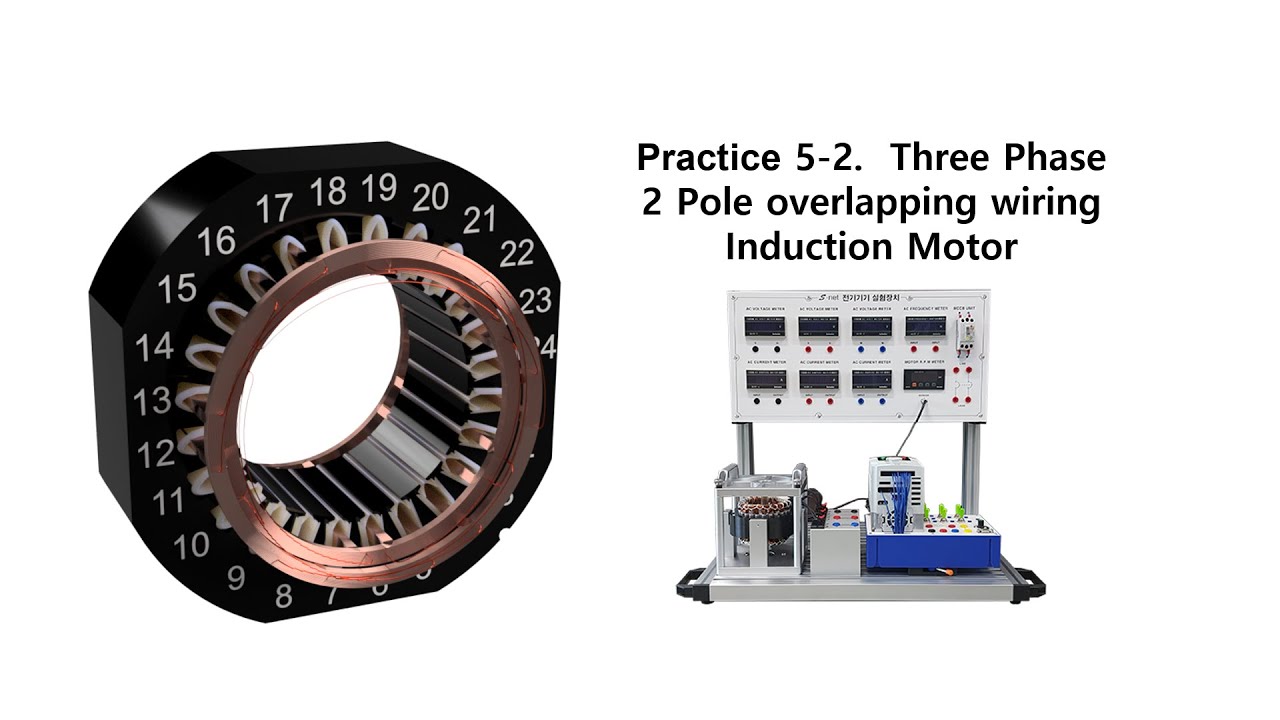 Practice 5-2. Three Phase 2 Pole overlapping wiring Induction Motor ...