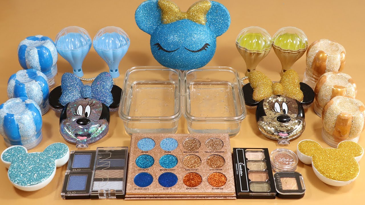 " Mixing'BLUE vs GOLD" 'Makeup and glitter Into Slime!Satisfying Slime ...
