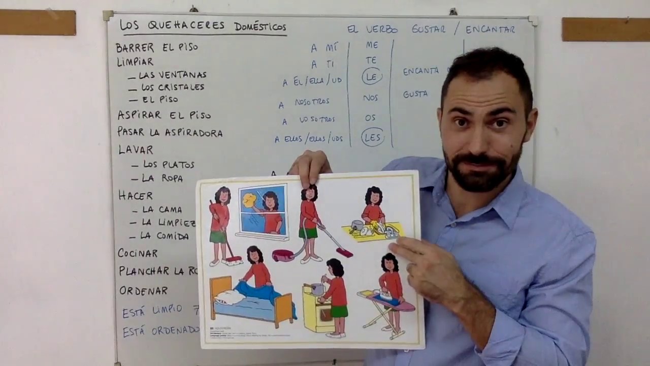 41. Los verbos ENCANTAR y GUSTAR con los quehaceres domésticos - YouTube