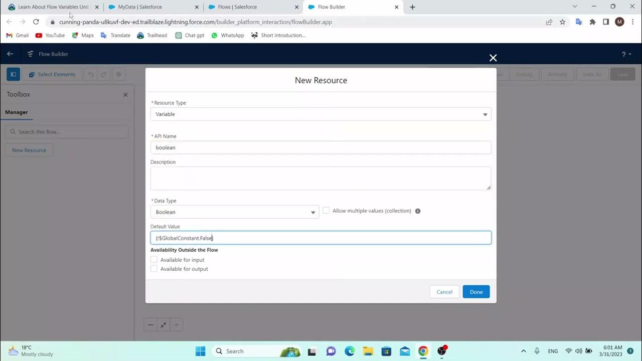 Learn About Flow Variables | how to Create Flow Resources in Salesforce Trailhead - YouTube