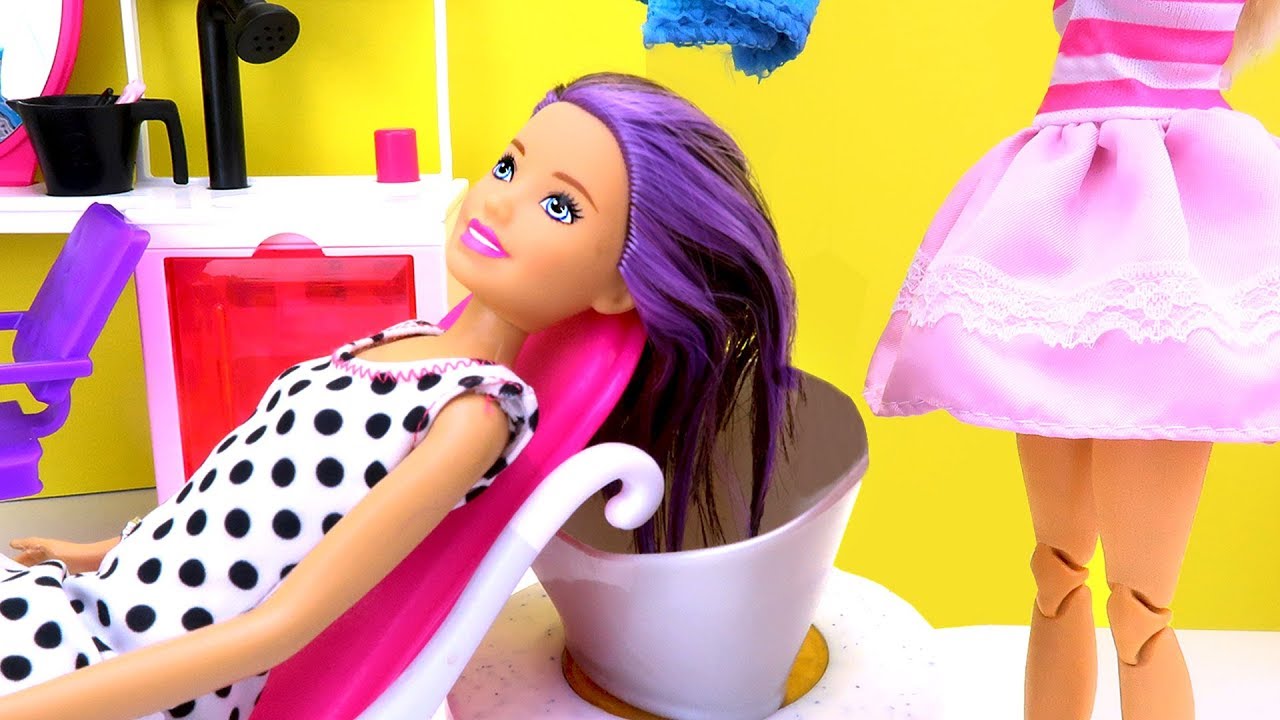 Barbie Doll Hair Style Salon! Play with Hair Cut Shop Toys! - YouTube