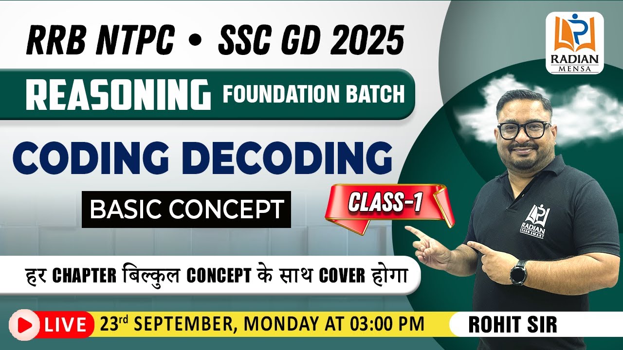 Coding Decoding Class 1 Rrb Ntpc 2024 Ssc Gd Reasoning By Rohit Sir Radianmensa