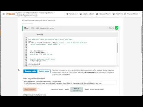 SNHU.edu IT-140: zyBooks lab 6.19 -- Replacement Words - YouTube