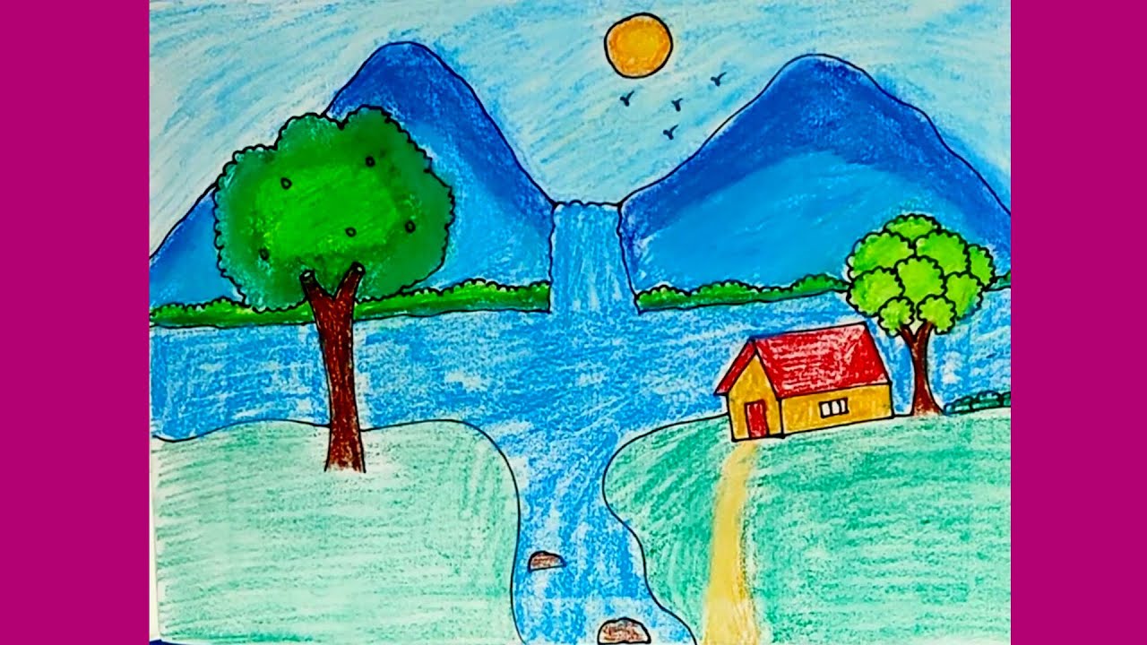 Easy Nature Drawing with pencil | step by step drawing and colour - YouTube