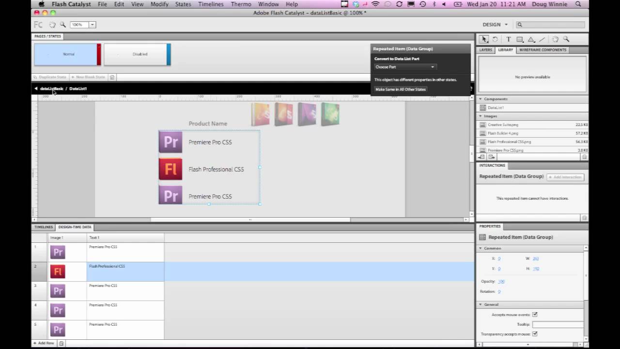 Adobe Flash Catalyst CS5:Data List and Design Time Data - YouTube