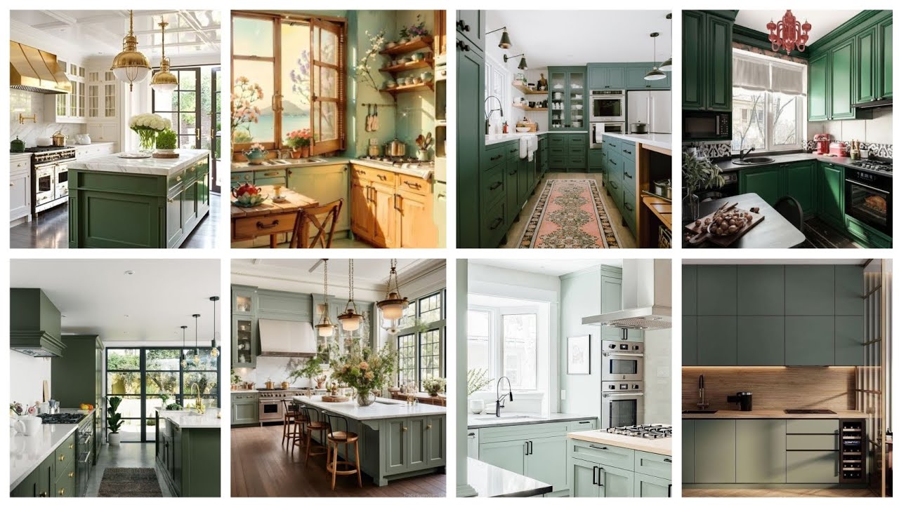 Wonderful Green Color Theme Kitchen Design |Beautiful Green Color ...