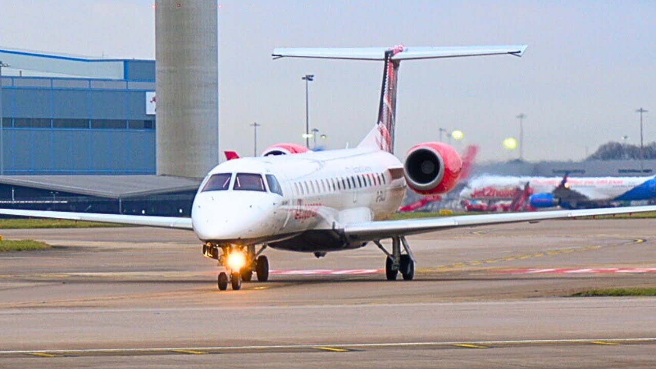 Loganair Embraer ERJ-145 take off with pilot close up @LoganairOfficial ...