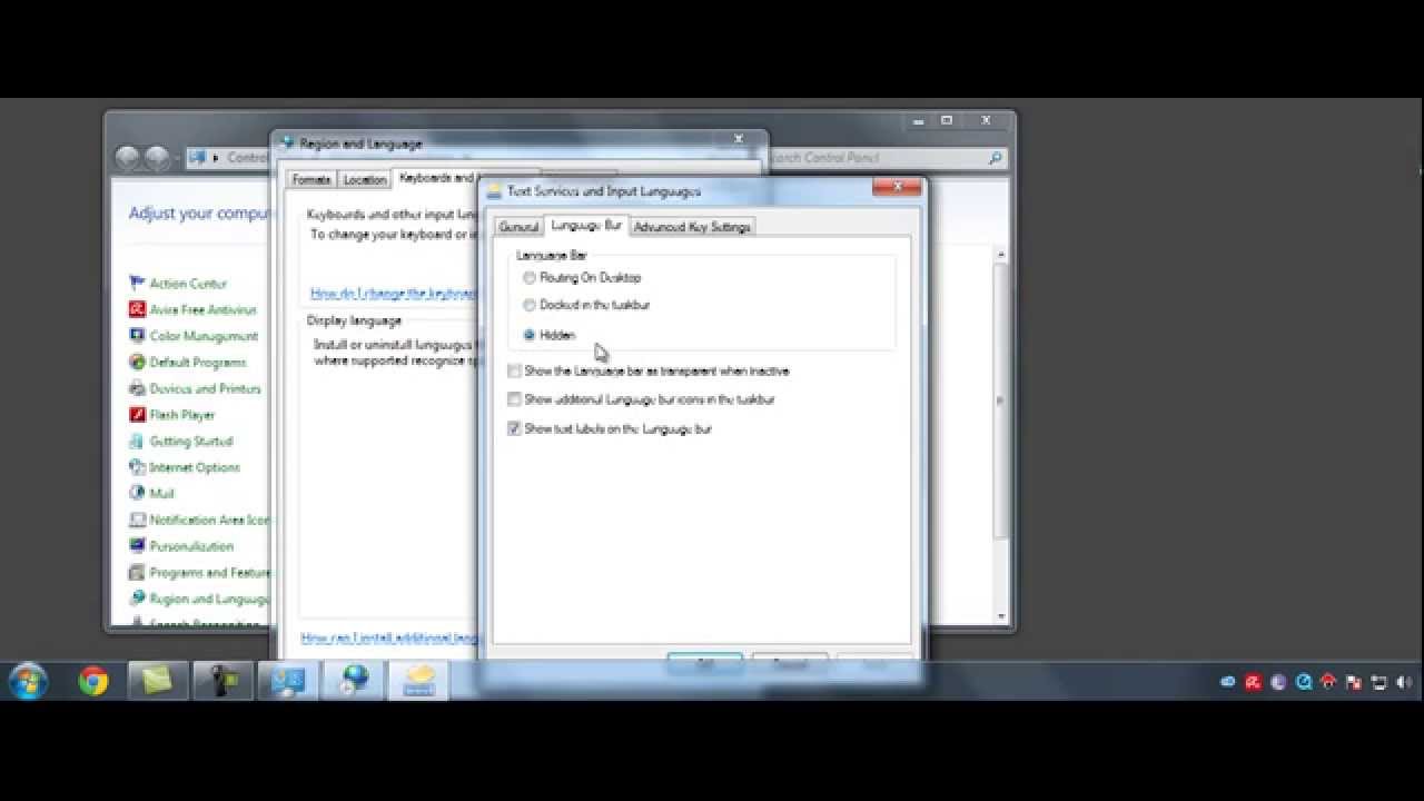 enable language bar in windows_7 - YouTube