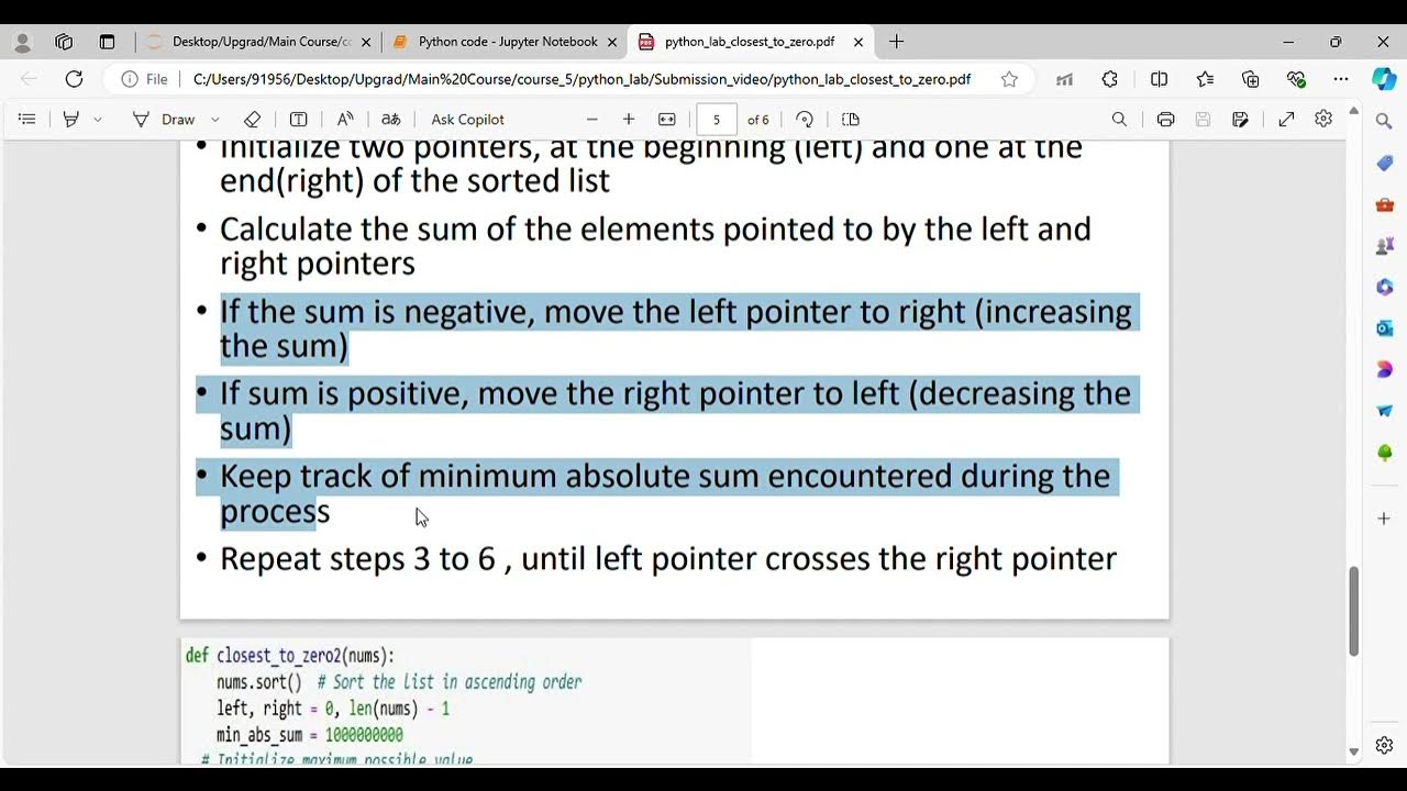 Python code to find elements with sum closest to zero - YouTube
