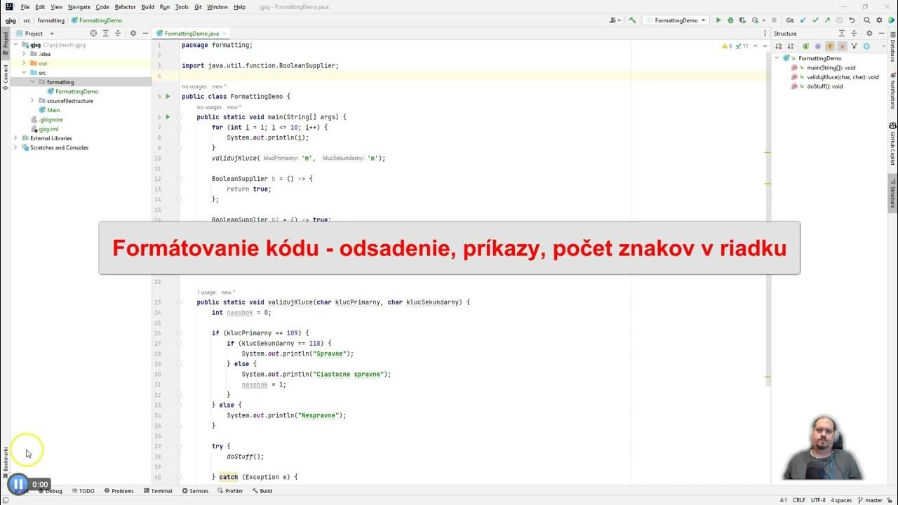 Google Java Style Guide - 04 - Formátovanie - odsadenie, príkazy, počet znakov v riadku - YouTube