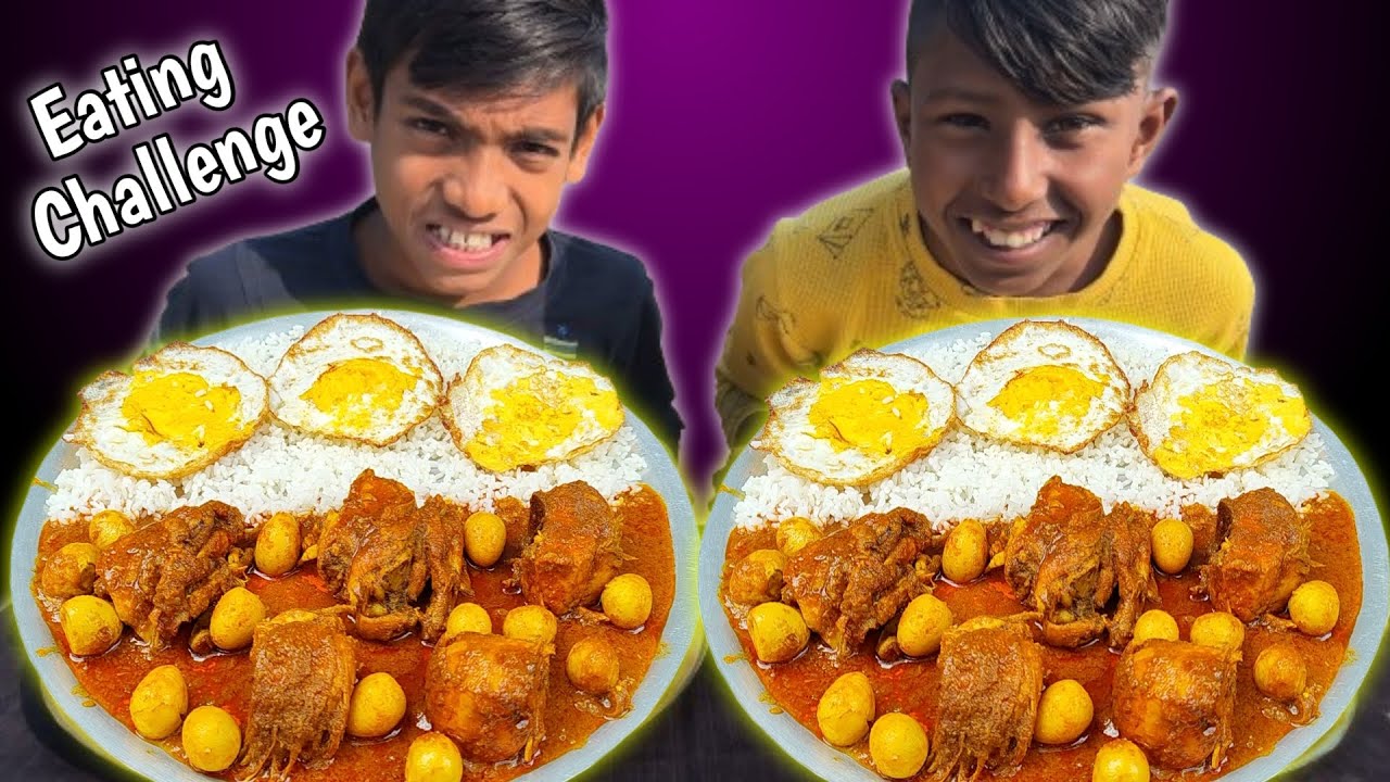 Spicy Chicken & Egg Curry with Rice Eating Challenge/Competition ...