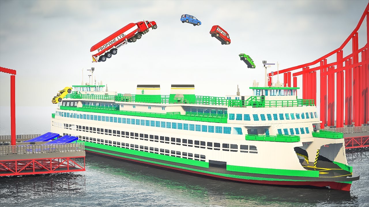 Cars Jump over The Giant Ferry | Teardown - YouTube