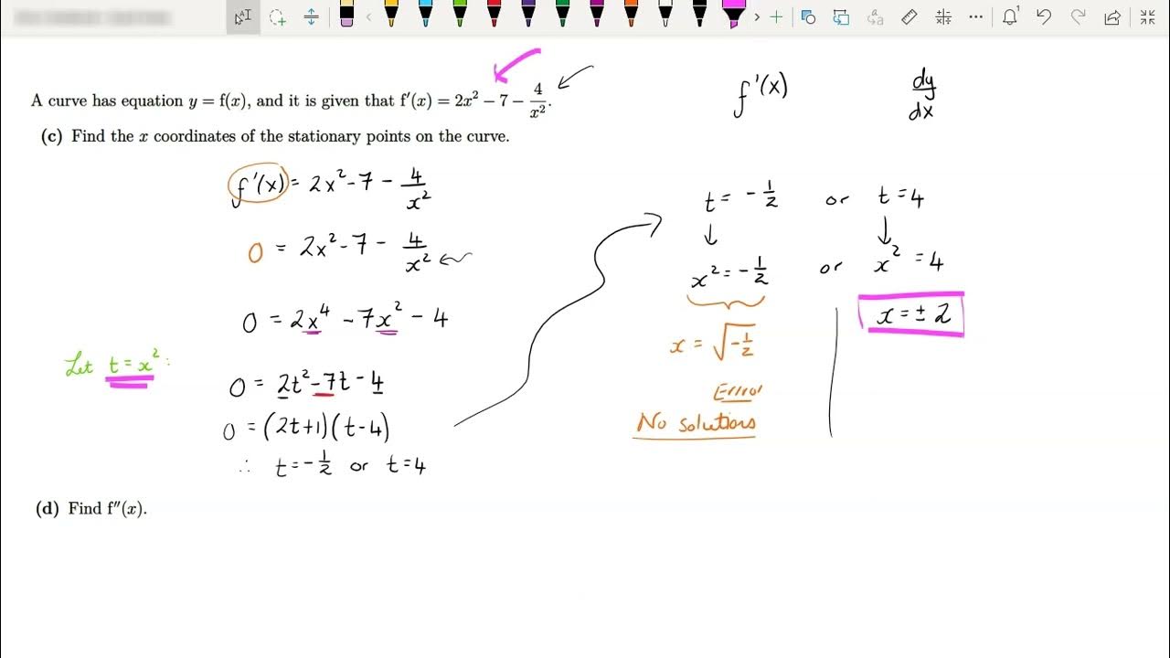 Exam Paper 1 - Question 7c, d & e (Differentiation) - YouTube