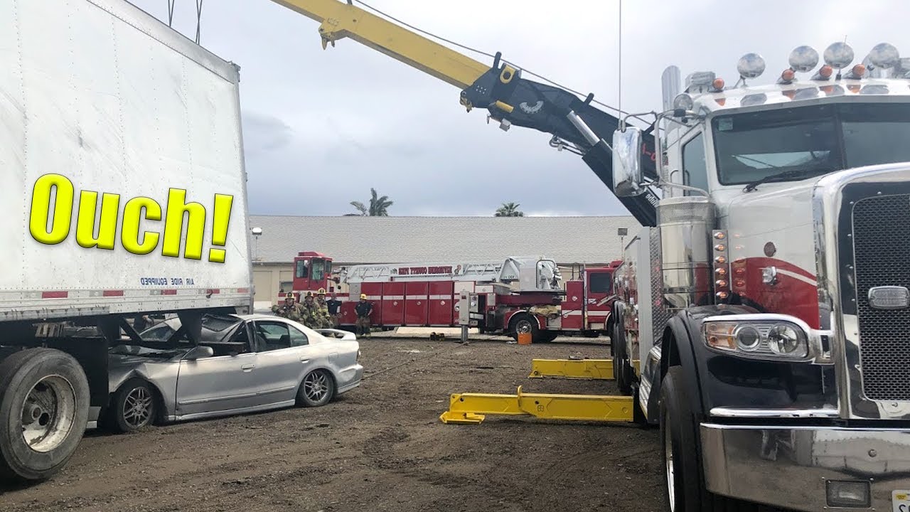 Car Under-Rides Trailer! Simulated Fire Department & Rotator Cross ...