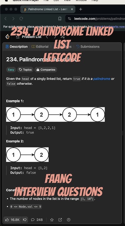 Leetcode 234 Palindrome Linked List Leetcode Python Faang