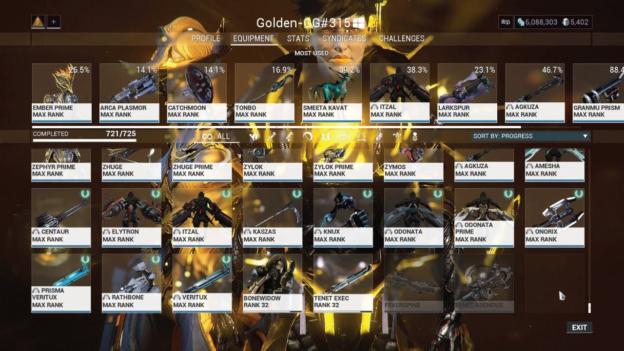 724/725 Items Owned - My Last Melee Tenet Weapon Farm / WARFRAME - YouTube