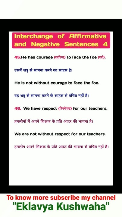 Interchange of Affirmative & Negative Sentences | Transformation of Affirmative & Negative ...