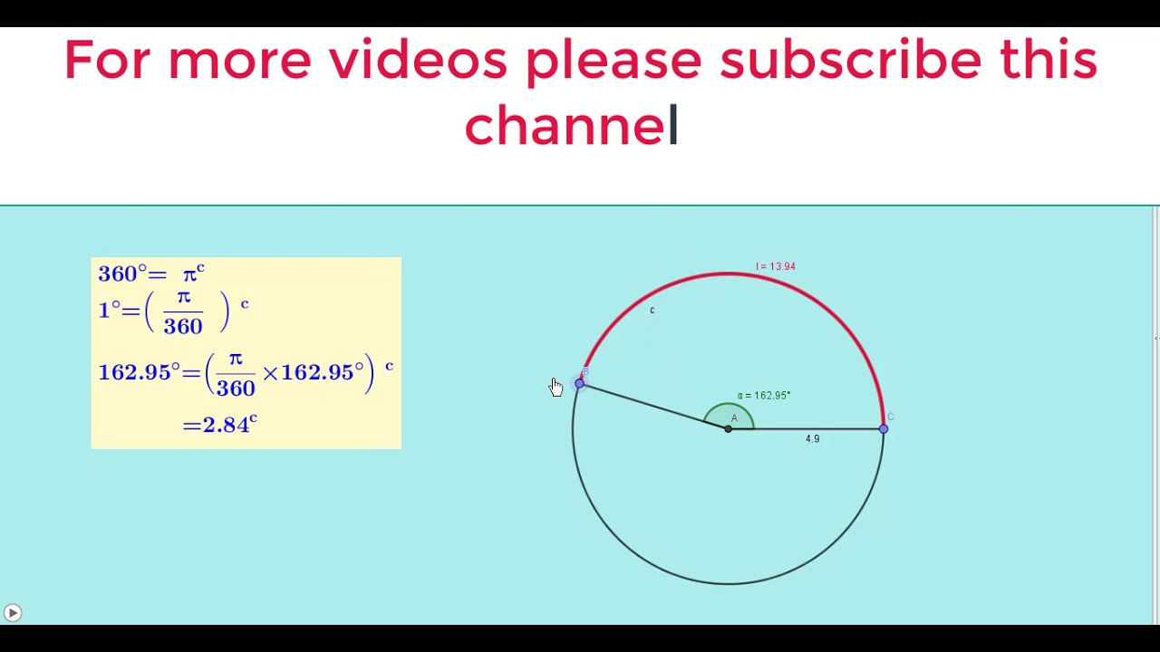 Dynamic view of Degree convert into Radian on GeoGebra - YouTube