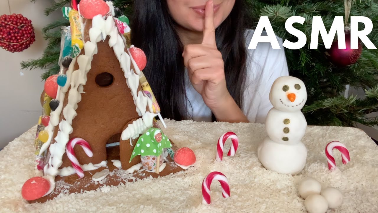 ASMR CHRISTMAS EATING EDIBLE SNOWMAN, GINGERBREAD HOUSE CANDY CANE ...