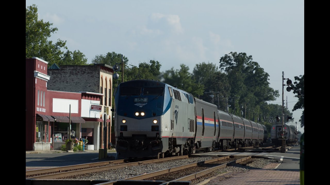Amtrak P091 Meets P090 Ashland, VA 08.16.2015 - YouTube
