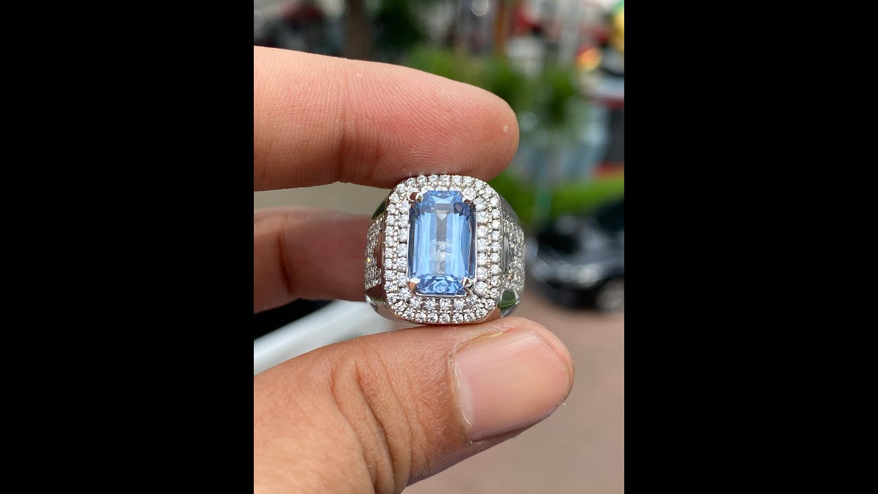 Natural 3.21ct violetish blue maxixe beryl microsetting - YouTube