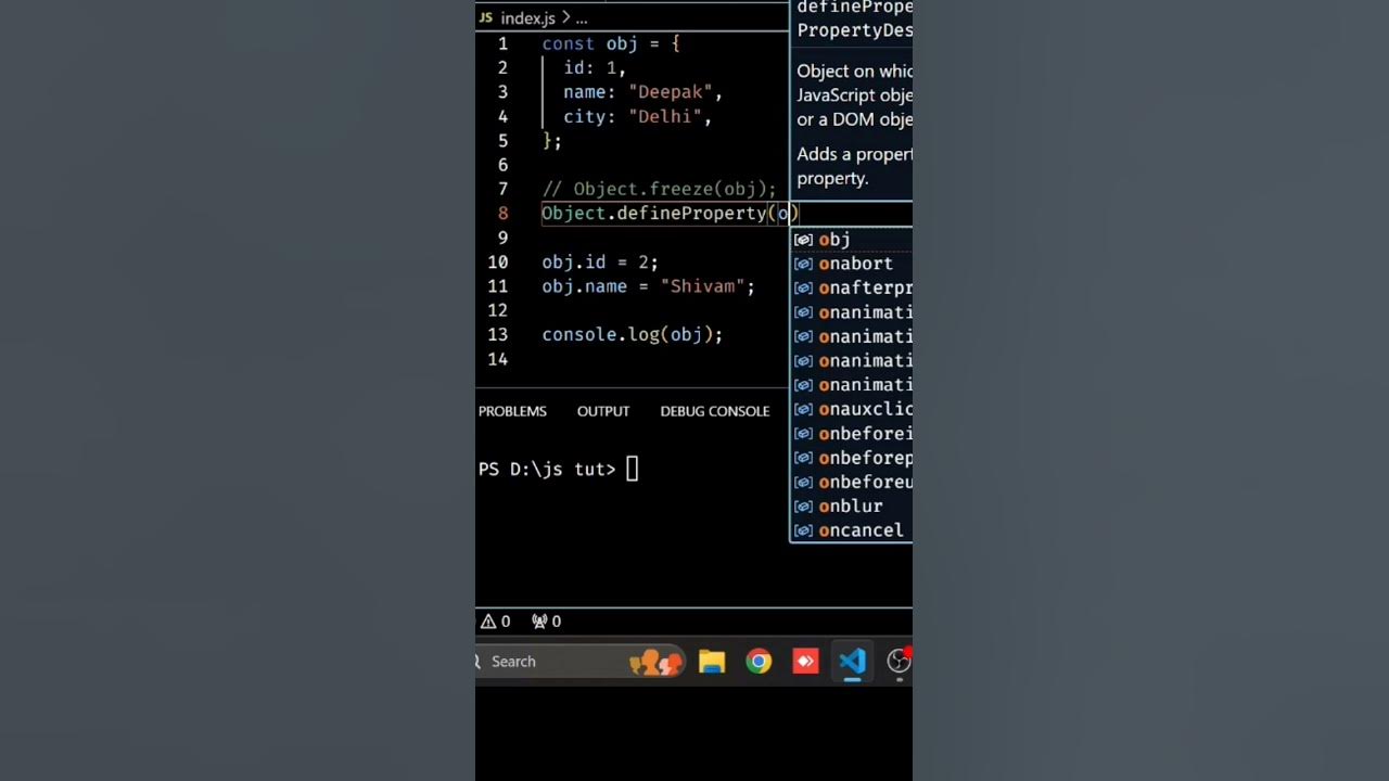 How To Freeze A Particular Key Object In Javascript Interviewquestions Coding Javascriptdom