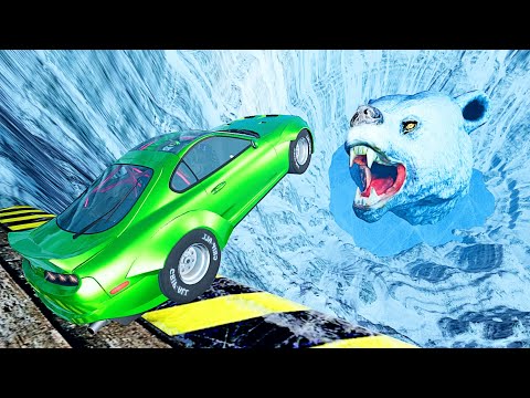 Car Jumps & Falls into Polar Bear - BeamNG.drive