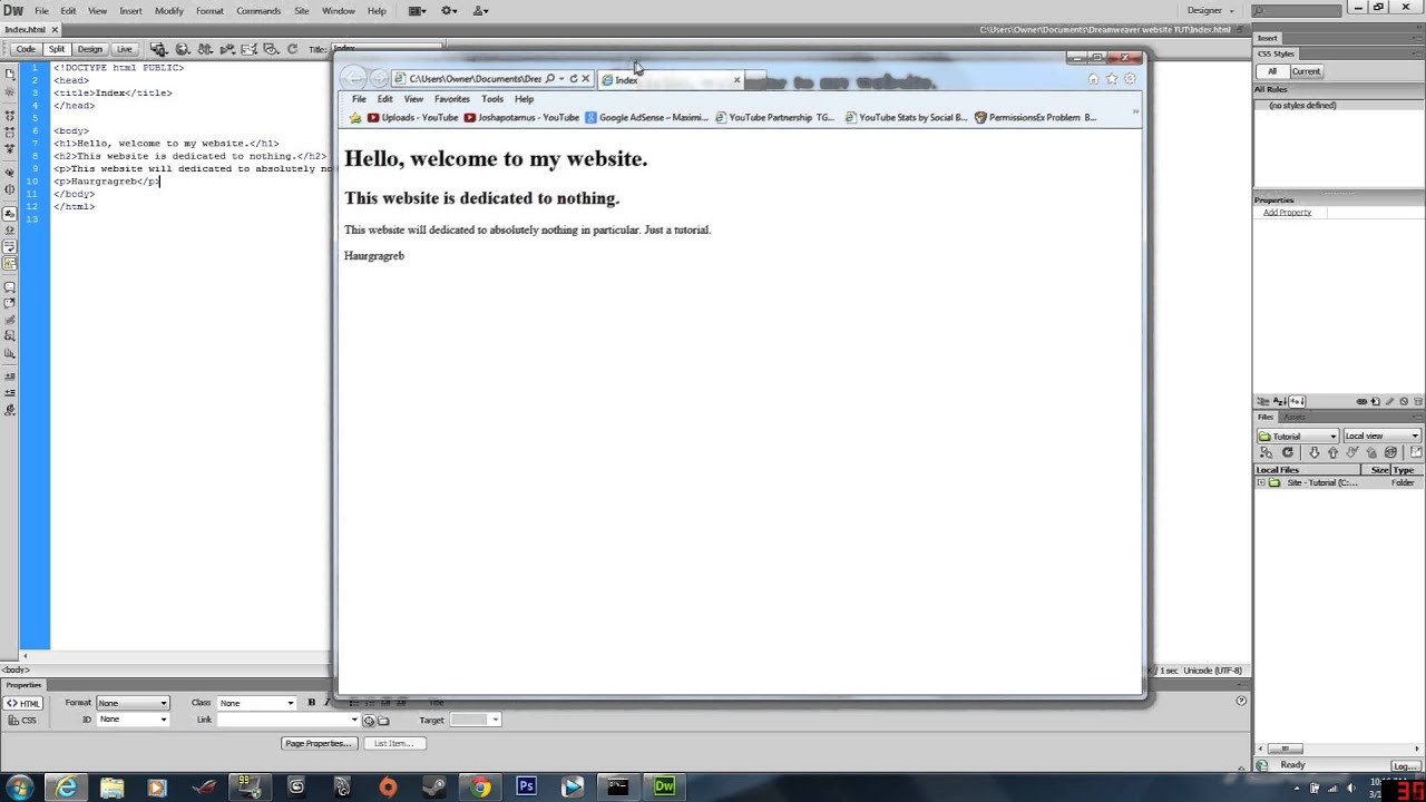 Adobe Dreamweaver - Begginer Basics tutorial - YouTube