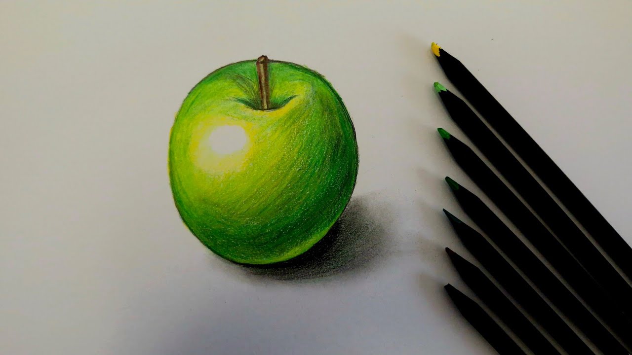 How to draw a realistic apple with crayons? Drawing step by step! Easy ...