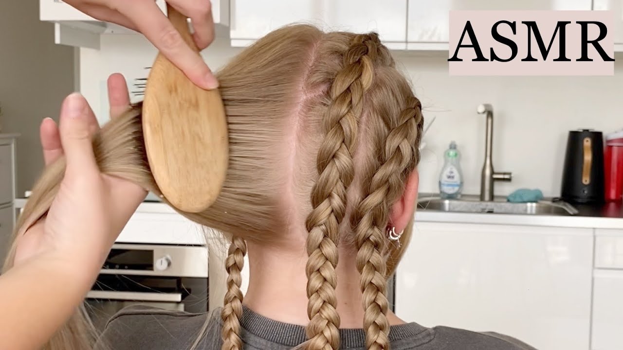 ASMR | Braided Hairstyle / 4 Dutch Braids / Relaxation (hair play ...