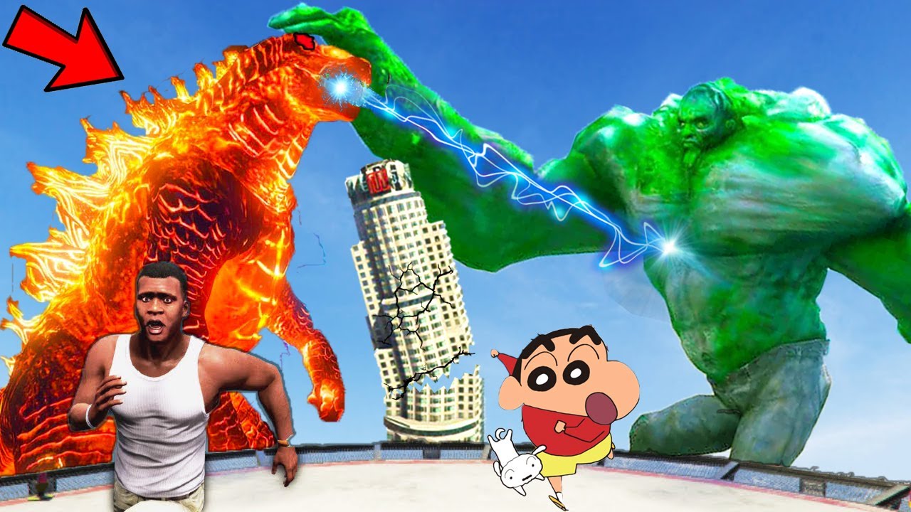 GOLD GODZILLA vs ZOMBIE HULK Fight in GTA 5 ! Who is more PowerFul ...
