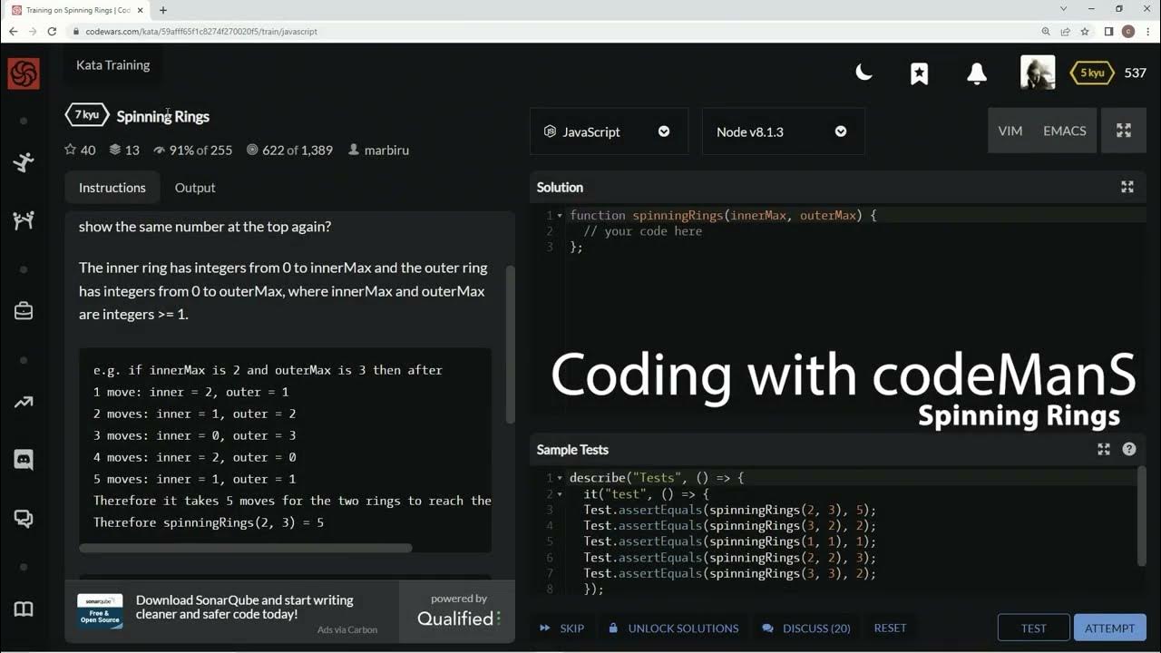 Codewars 7 Kyu Spinning Rings Javascript Youtube