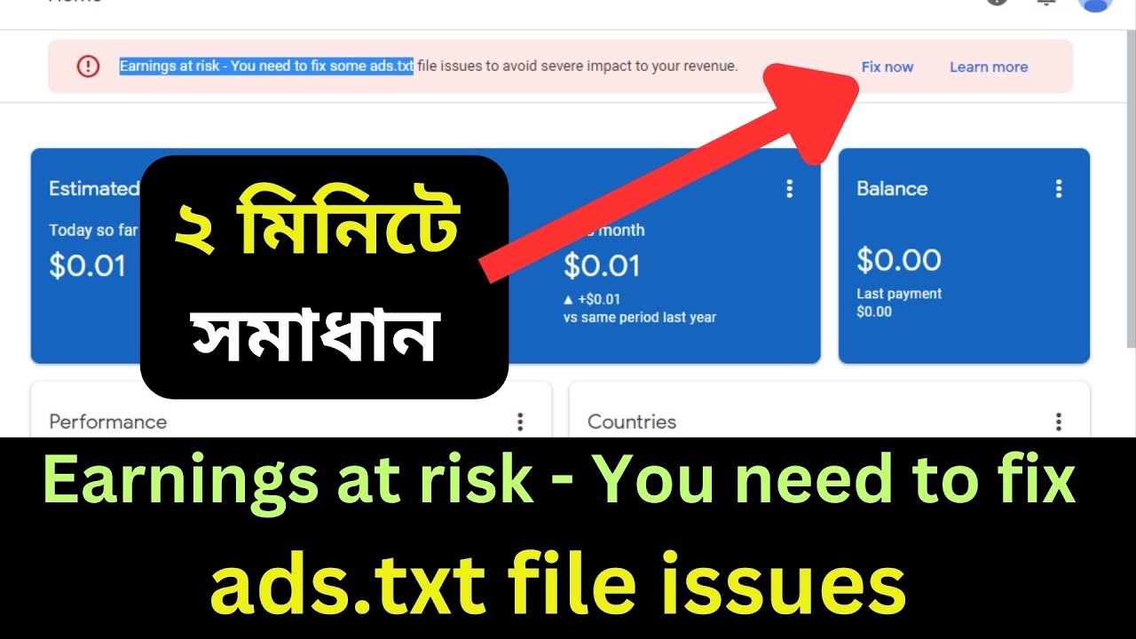 How to solve Earnings at risk - You need to fix some ads.txt file ...