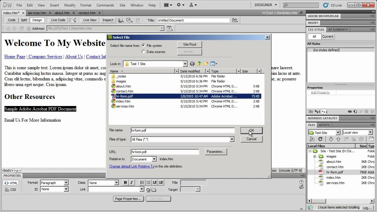 Introduction To Dreamweaver Cs5 Part 5 Youtube