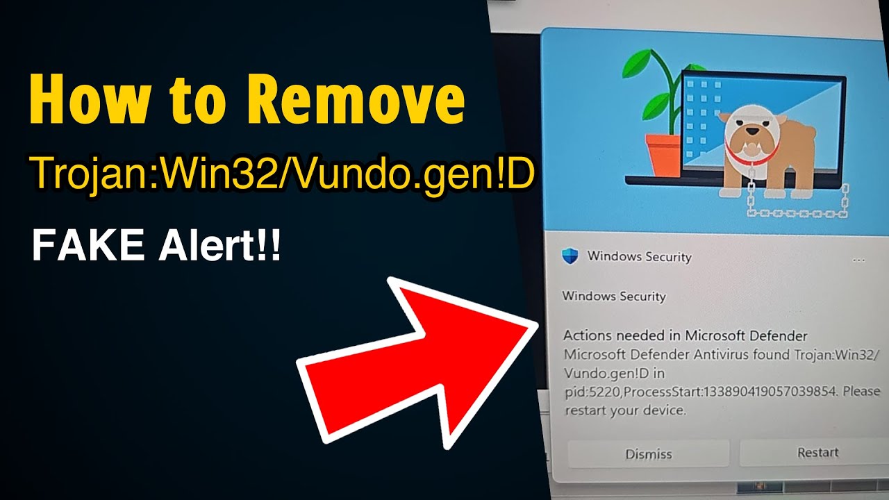 Trojan:Win32/Vundo.gen!D, Fake Windows Defender Alert with Dog Photo ...