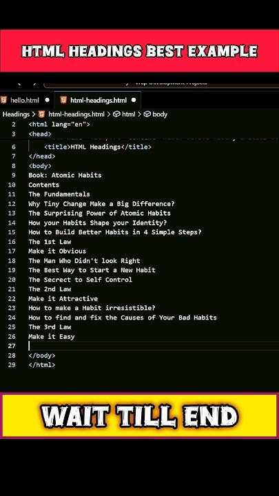 🎯 Day1 HTML5 Headings tags h1 to h6 | Best Example #shorts #coding #html - YouTube