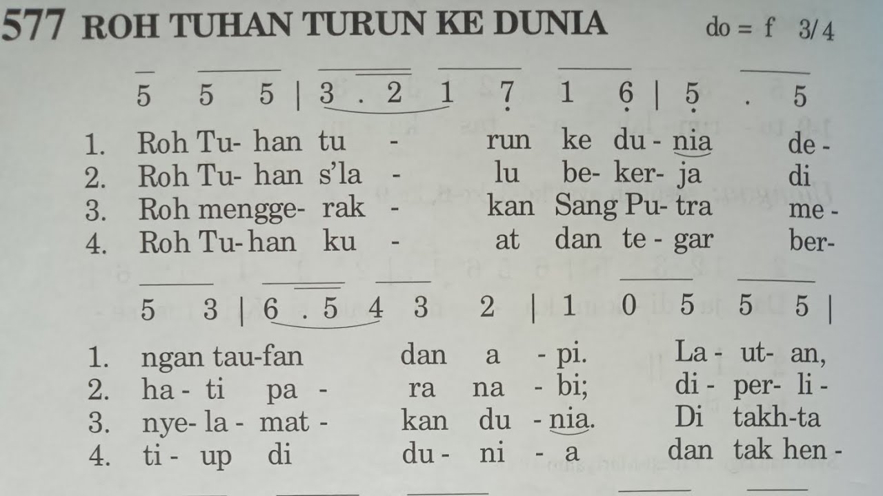 Roh Tuhan Turun Ke Dunia - Lagu Puji Syukur No 577 - YouTube