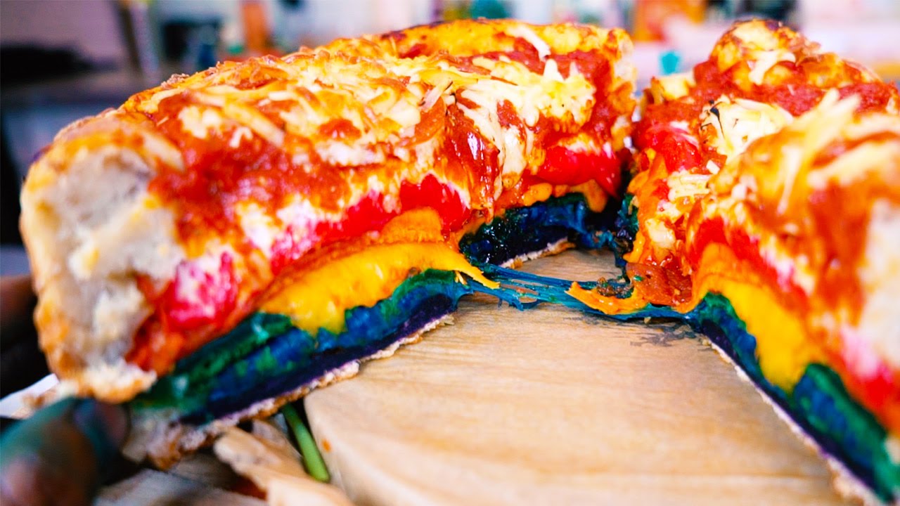 DIY GIANT RAINBOW PIZZA CAKE!!! - YouTube
