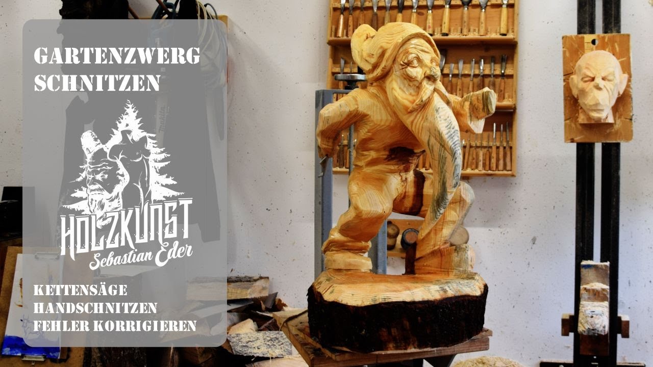 Wir schnitzen einen Gartenzwerg! Holzkunst Eder Sebastian - YouTube