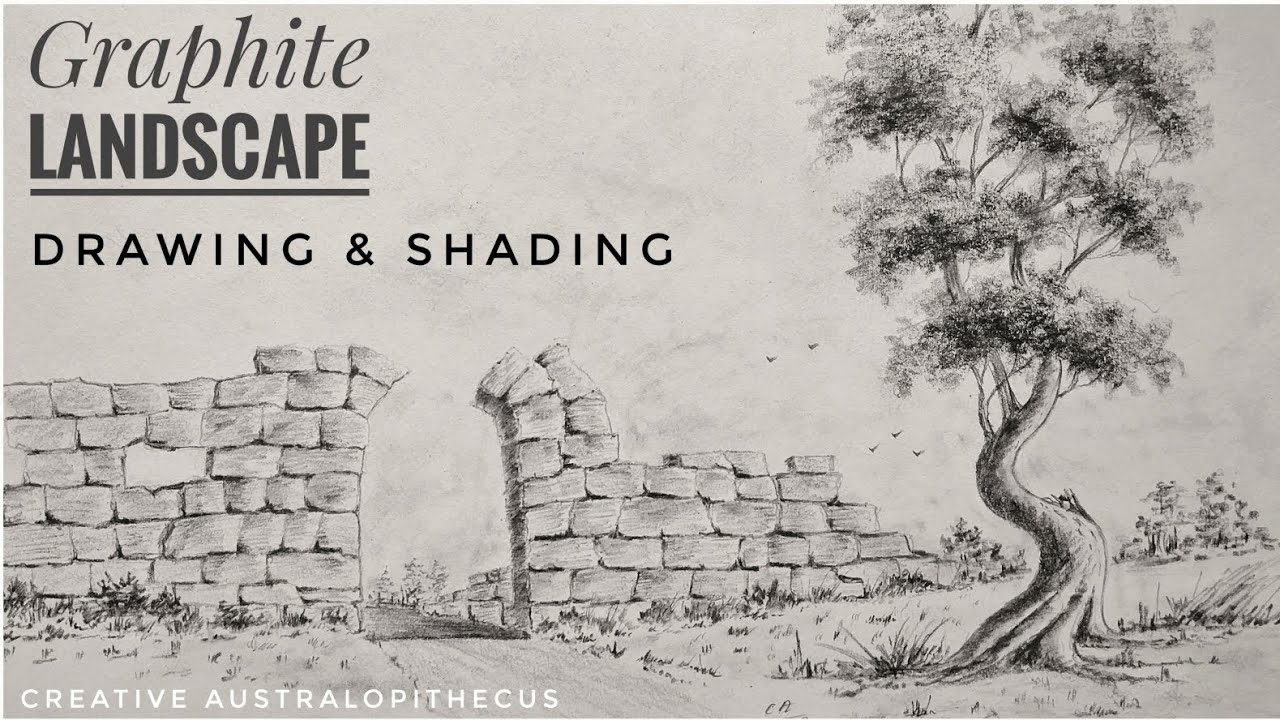 Drawing Landscape in Pencil | Easy landscape Demo | Landscape sketch ...