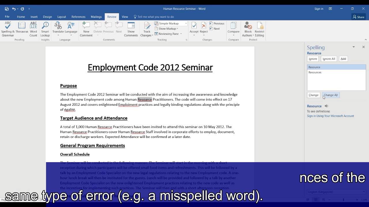 Microsoft Word 2016 Tutorial 17 How To Use The Spelling Pane And Word Microsoft Word 2016 Tutorial 17 How To Use The Spelling Pane And Word