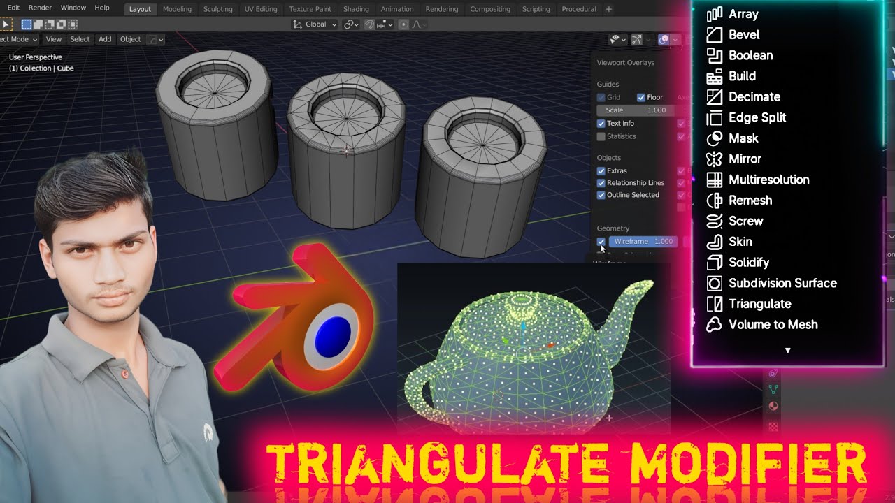 blender Triangulate Modified 3D Animation| Blender Object modelling how ...