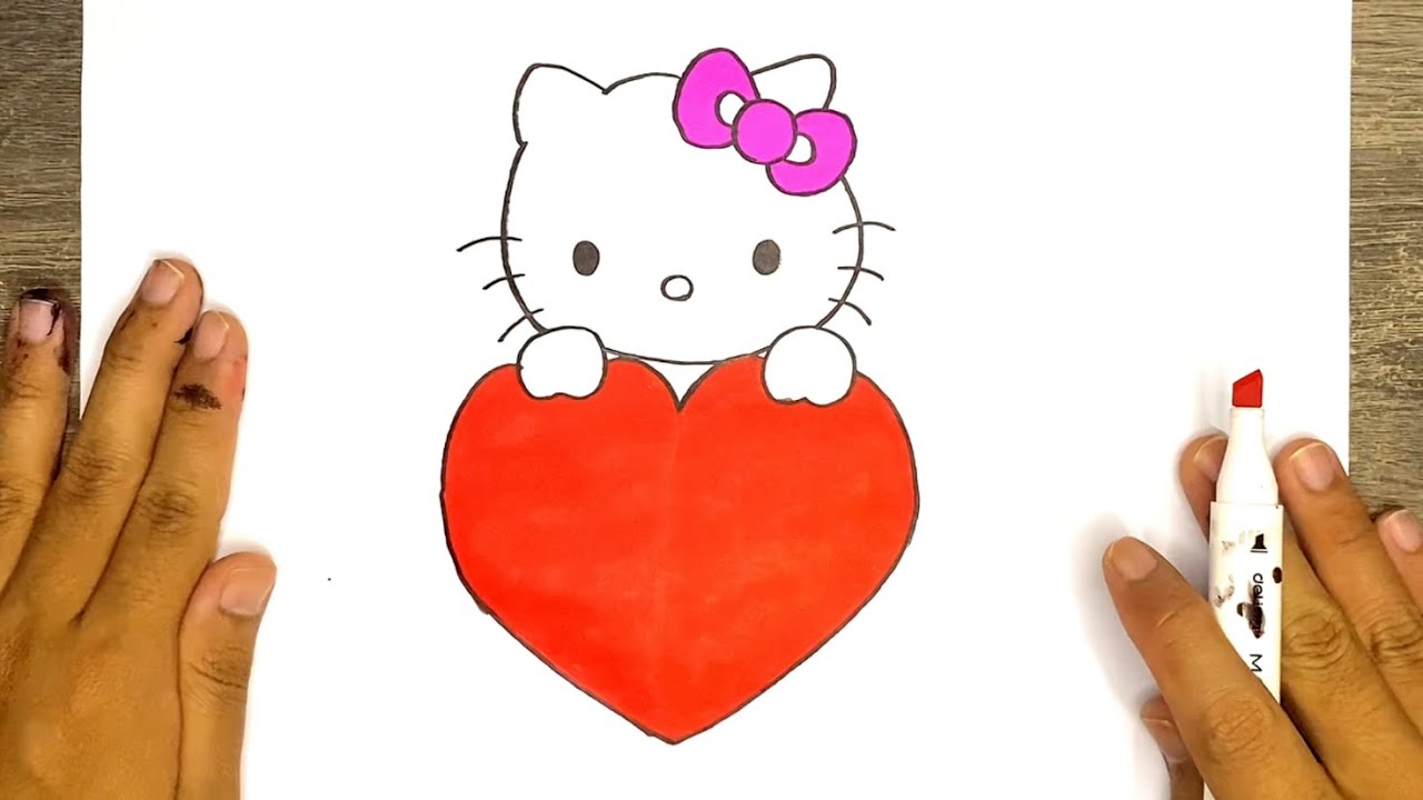 Cara Menggambar Hello Kitty Dengan bentuk Hati - YouTube