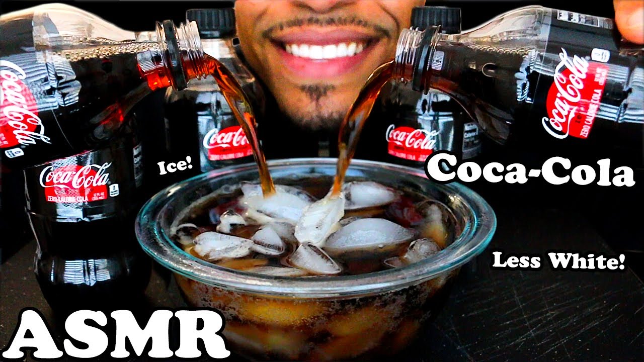 ASMR COCA-COLA "LESS WHITE" SODA COKE DRINKING POURING ICE SOUNDS NO ...