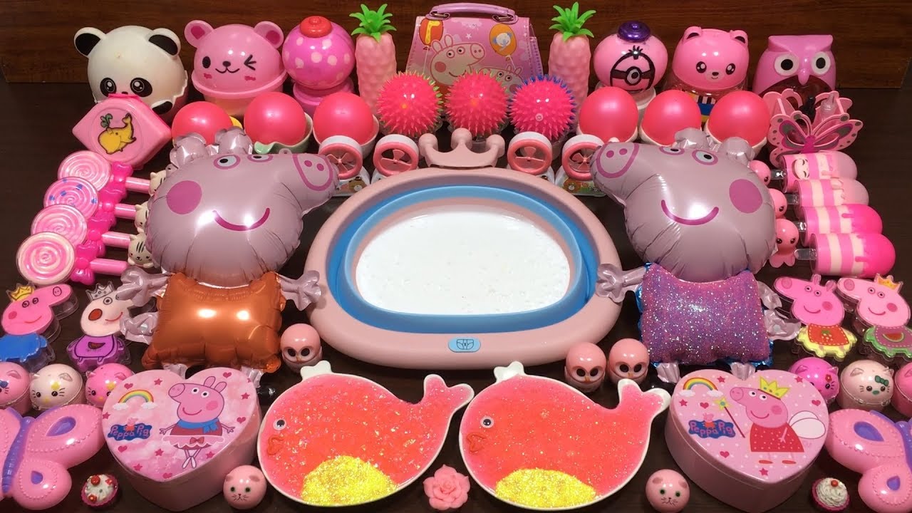 PINK PEPPA PIG SLIME | Mixing Random Things into Slime | Satisfying ...