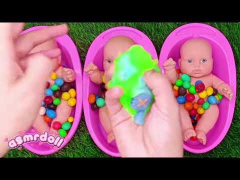 Full of 3 Rainbow Bathtub's Candy with M&M's Magic slime Asmr Video