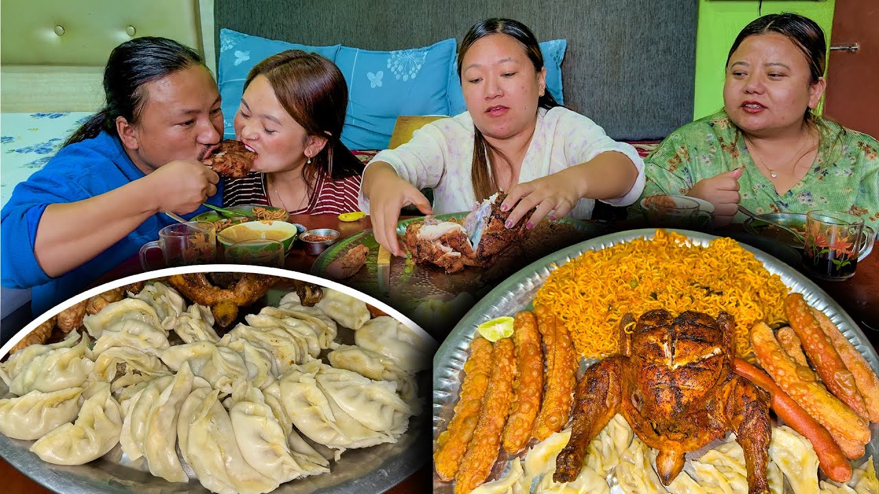 #mukbang Whole body Chicken, Buff MOMO. Buff SAUSAGES and spicy noodles ...