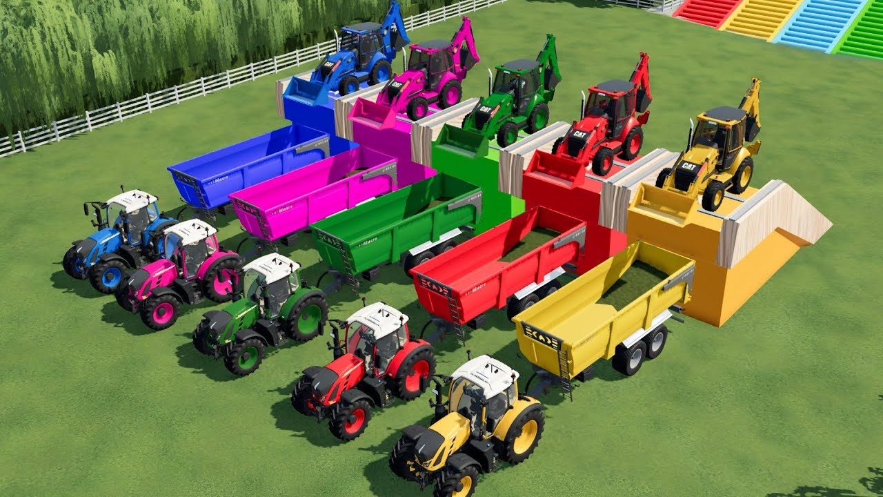 JCB Backhoe Loaders Grass Loading In Tractor Trolley In Fs22 | Farming ...